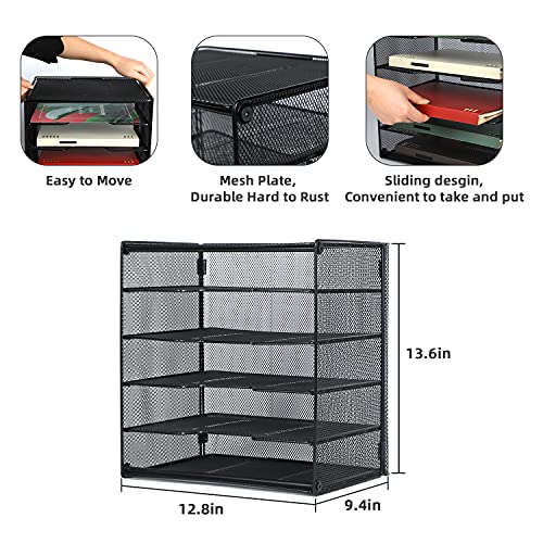 Veesun Paper Letter Tray Organizer, Mesh Desk File Organizer with 6 Tier Shelf Sorter, Black Desktop Organizer