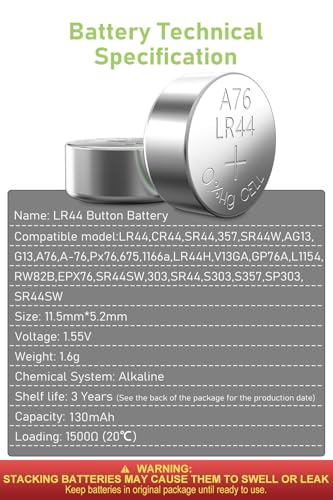 POWEROWL High Capacity LR44 Batteries 40 Pack, L1154F AG13 357 303 SR44 A76 Premium Alkaline Battery 1.5V Button Coin Cell Batteries