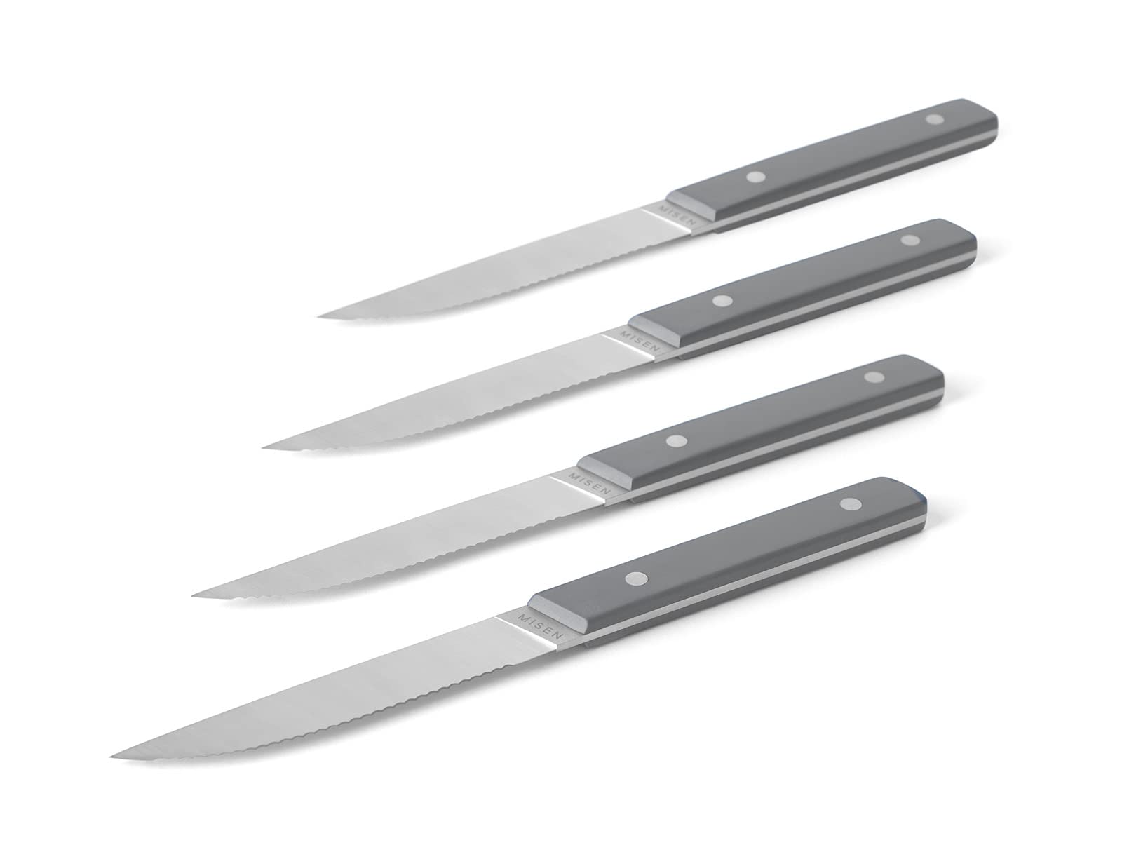 Misen Steak Knives Set of 4 - Precision Serrated Blades for Effortless Dining - Stainless Steel - Superior Cuts with Four Steak Knives Handles for Stylish Elegance - Gray