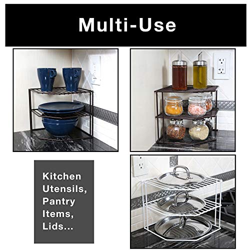 Smart Design 3-Tier Corner Shelf Storage – Bronze – Heavy Duty Steel Pantry Organizer with Rust-Resistant Finish and No-Scratch Bottom for Easy Home Organization and Storage