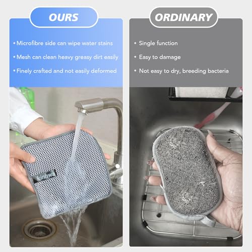 KinHwa Kitchen Washcloths for Dishes Absorbent Microfiber Dish Cloths Quick Dry Dish Rags with Poly Scour Scrub Side Ideal for Kitchen Cleaning and Housekeeping 7inch X 7inch 9 Pack Gray