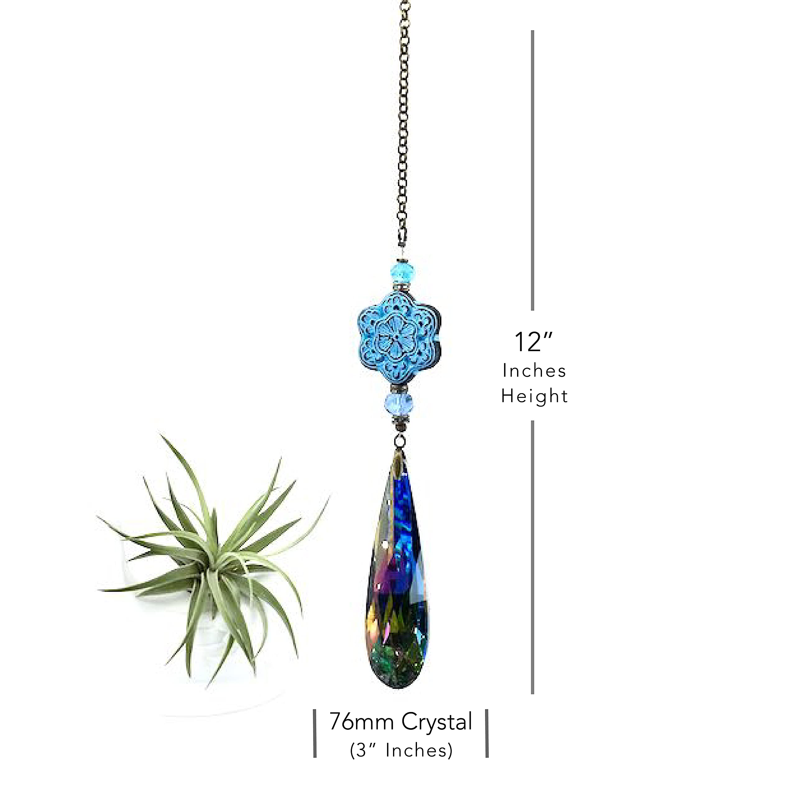 Boho Sun Catcher, (76mm Vitrail Drop) Crystal Hanging for Windows, Home Decor, Garden, Mother's Day, Windows, Gift (Length: 11.25 inches) | 2 Dirty Birds Boutique