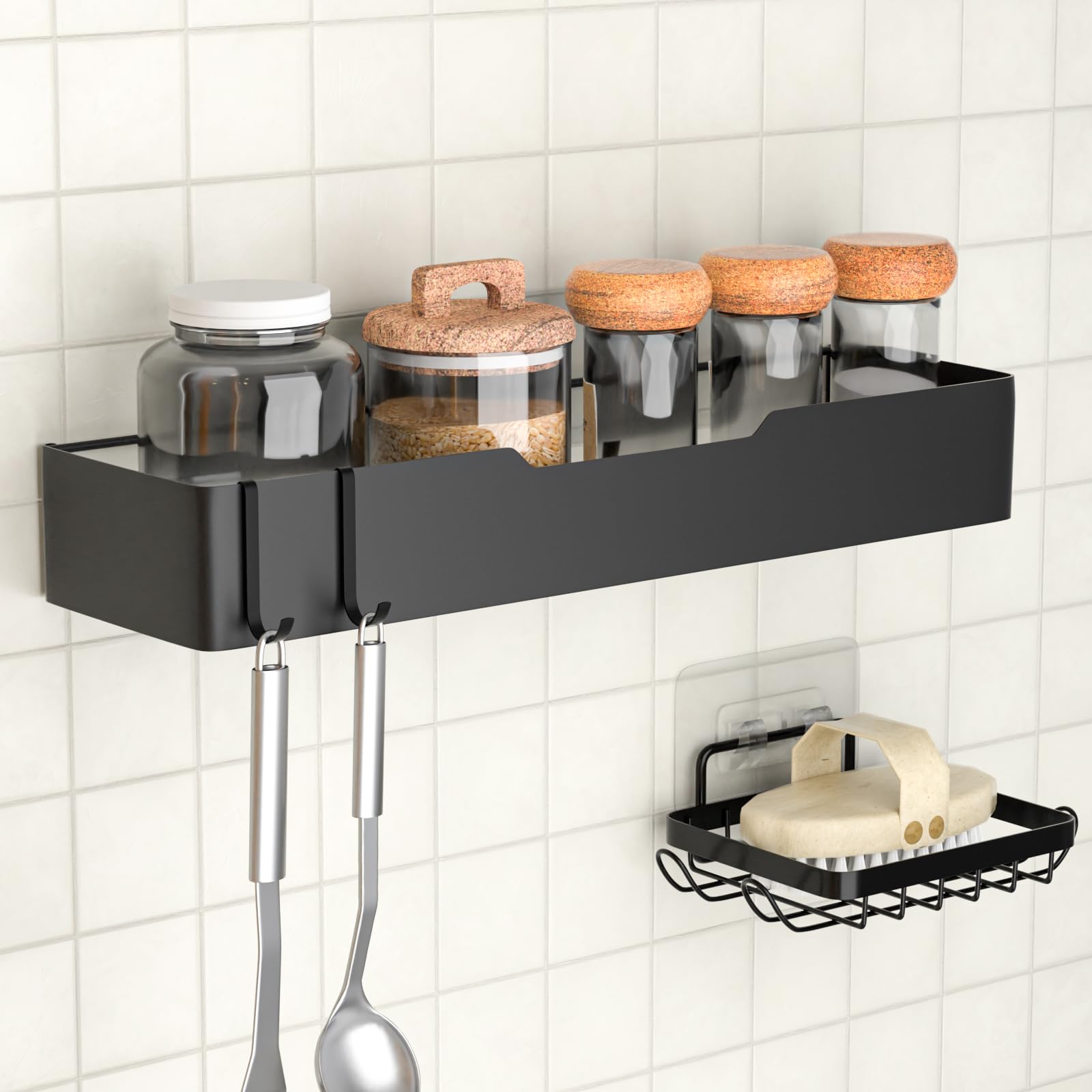 Emuardoe Corner Shower Caddy 2 Pack,with Soap Holder with 6 Removable Hooks Rustproof Stainless Steel Bathroom Accessories Organizer, No Drilling Wall Mounted Rack for Bathroom Kitchen