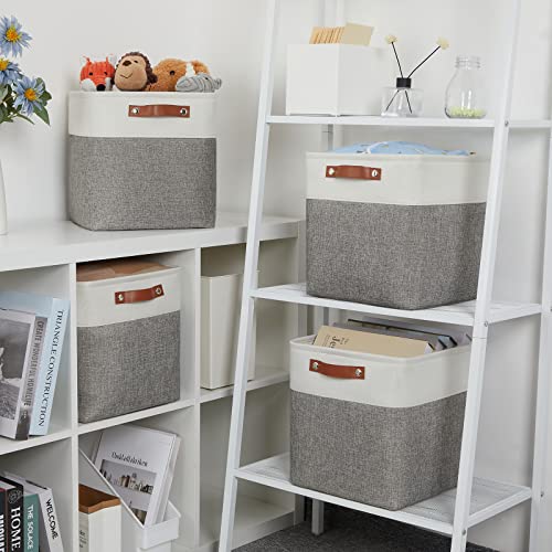 DULLEMELO Collapsible Bundle Baskets 4 Cube Baskets 12"x12"x12" + 2 Large Baskets 16"x12"x12"(White&Grey)