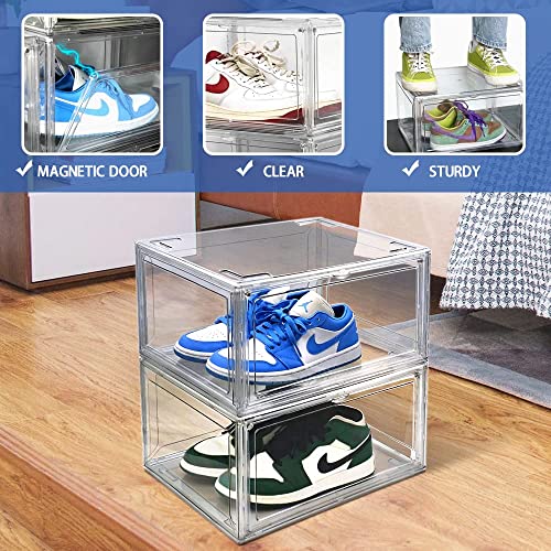 DAYOOH Shoe Boxes Clear Plastic Stackable Clear Sneaker Acrylic Sneaker Display Case Magnetic Shoe Organizer Containers with Lids Caja De Zapatos Transparente - 10Pack Size 15