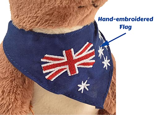 BOHS Plush Kangaroo with Australia Scarf and Removable Joey - Cuddly Soft Stuffed Mom and Baby Animals Toy- 11 Inches