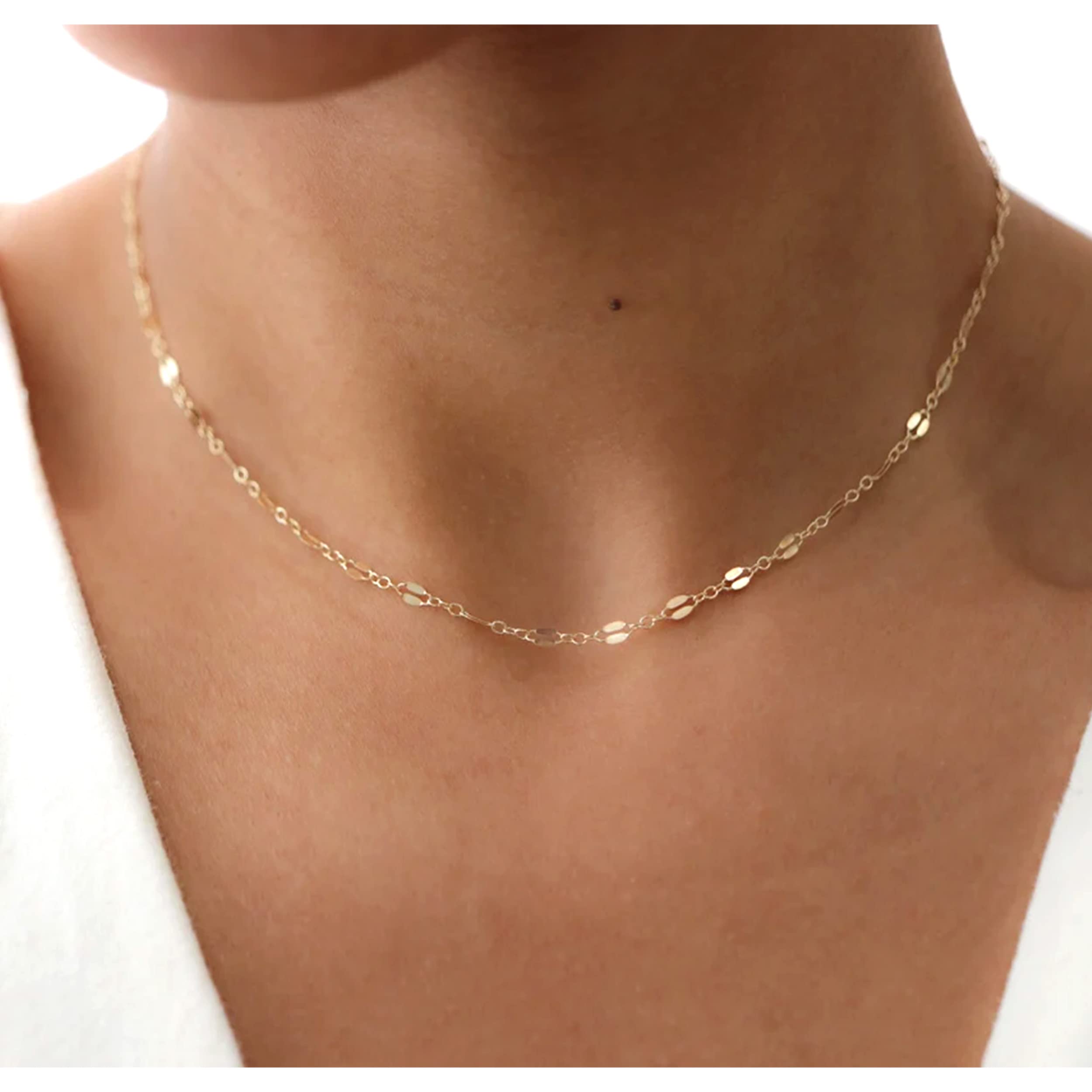 Aisansty Layered Initial Choker Necklace 14K Gold Plated Dainty Lace Chain Disc Pendant Gold Necklaces for Women(A)