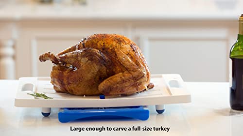 Karving King Dripless Cutting Board 2 in 1 System Non Slip Feet & Spikes Hold Food in Place while Carving Juice Groove Fills Drip Collection Drawer for Gravy & Easy Clean Up - Blue