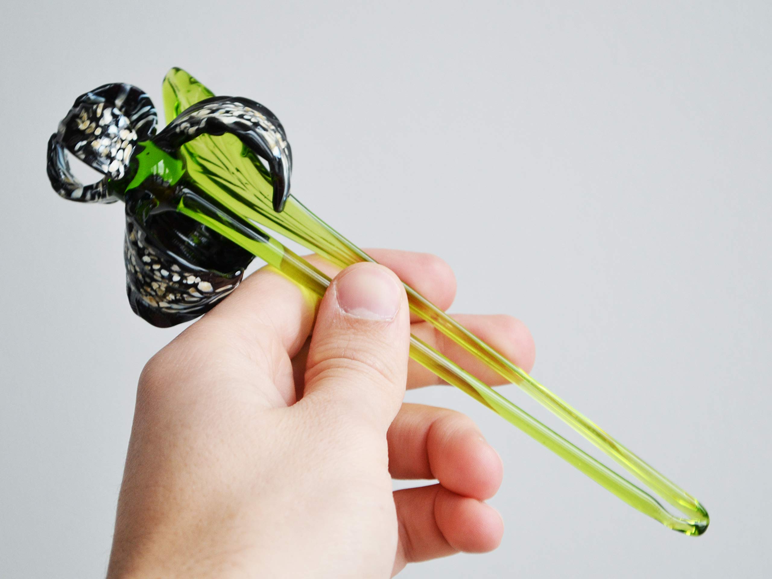 Black Glass Iris with White Spots Flowers Figurine Blown Iris Flower Iris Sculpture Art Glass Iris Flower Murano Long Stem Iris Flowers Garden Iris Ornaments