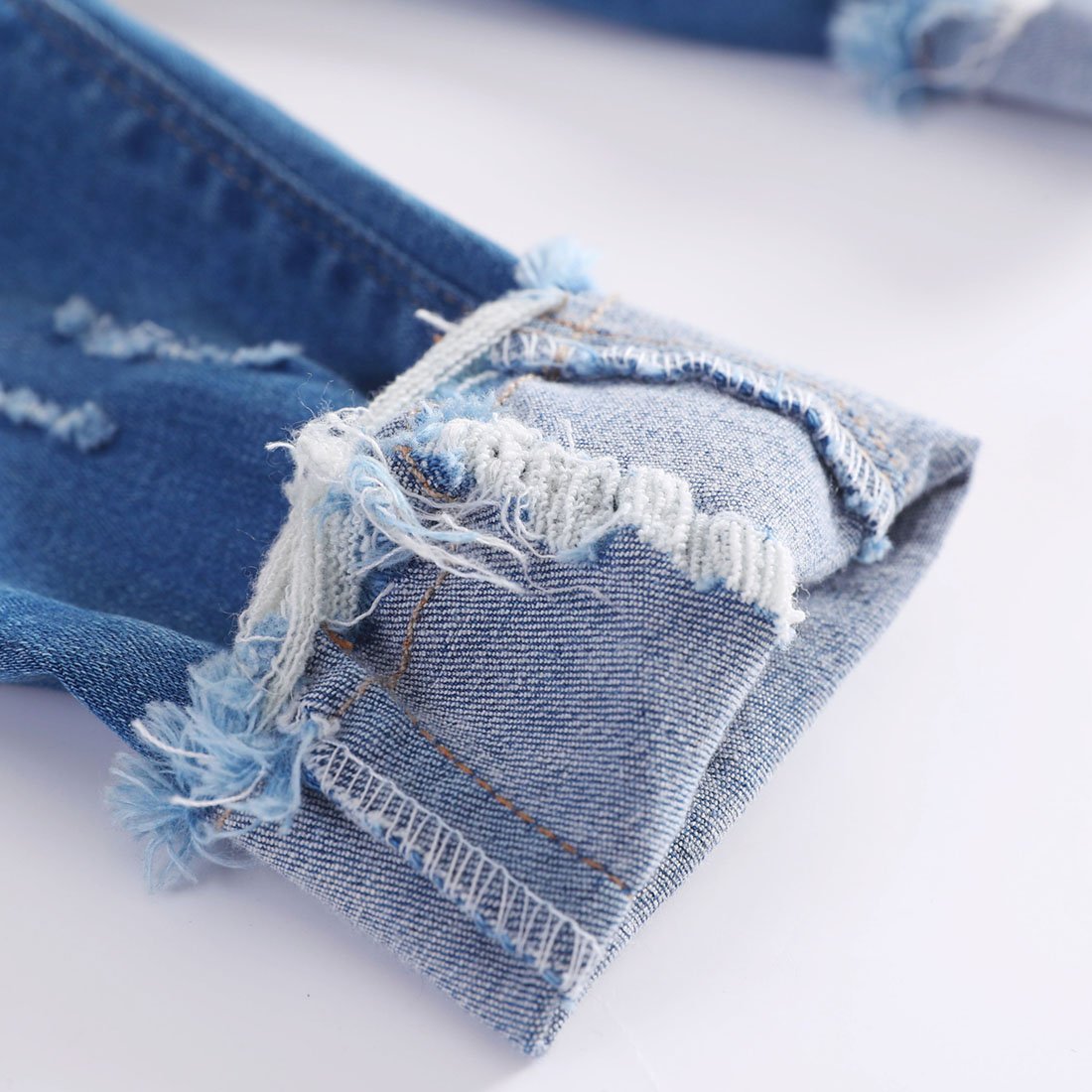 KIDSCOOL SPACE Baby Ripped Jean,Toddler Elastic Waist Distressed Denim Pants,Light Blue,12-18 Months