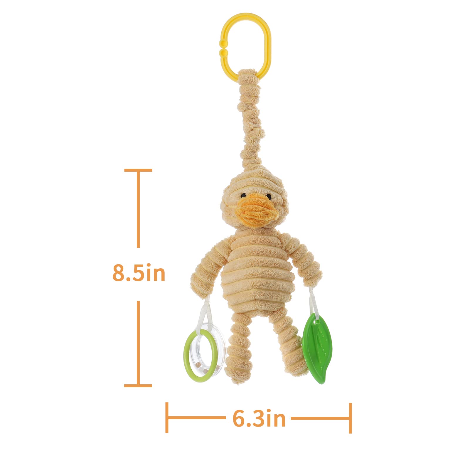 Apricot Lamb Baby Stroller or Car Seat Activity and Teething Toy, Features Plush Duck Character, Gentle Rattle Sound & Soft Teether, 8.5 Inches
