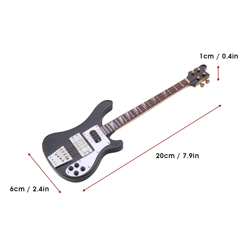 Black Miniature Bass Guitar Replica, with Stand and Case, Instrument Model Ornaments Gift, Exquisite Workmanship and Novel Design