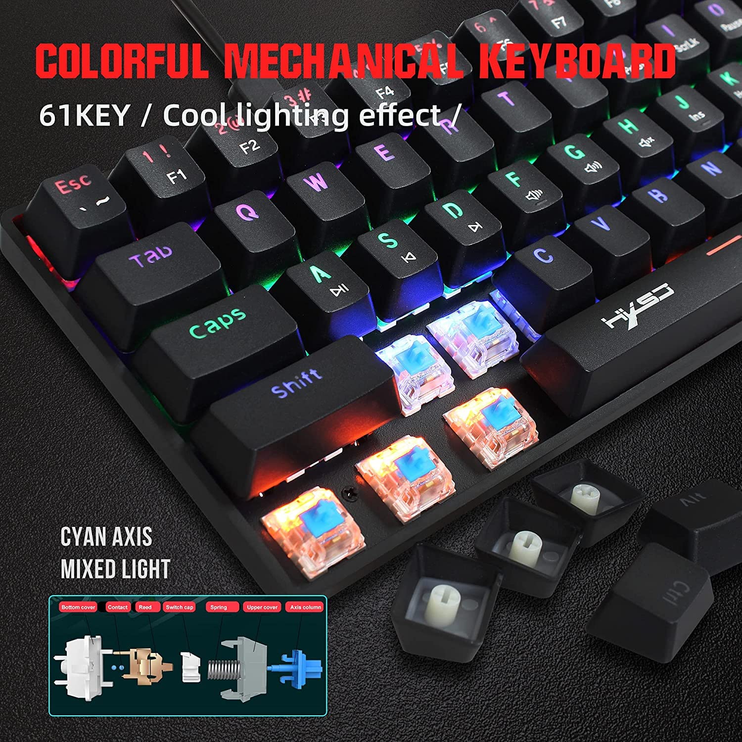 AiLOVEREN 60% Mechanical Gaming Mini Keyboard and Large Mouse Pad Combo, Wired 61 Key Compact RGB Multi Color Backlit Gaming Keyboard with Blue Switch for Gamer/Typist