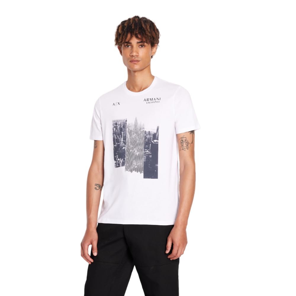 A | X ARMANI EXCHANGE Men's Slim Fit Crew Neck Cotton Jersey City Graphic Tee, Black, L