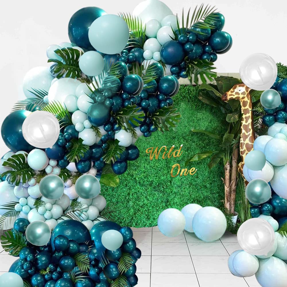 SKEFOLI Dark Teal Balloon Garland Arch Kit for Boys Men Green Jungle Wild One Safari Themed Party Decorations Supplies with Tassel Double-layer Balloons for Birthday Bridal Baby Shower (Dark Teal)