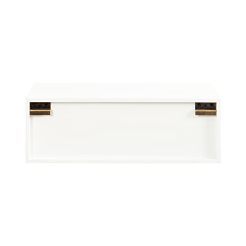 Kate and Laurel Decklyn Modern Glam Floating Side Table with Concealed Drawer for Additional Storage and Home Decor, 18x12x6, White/Gold