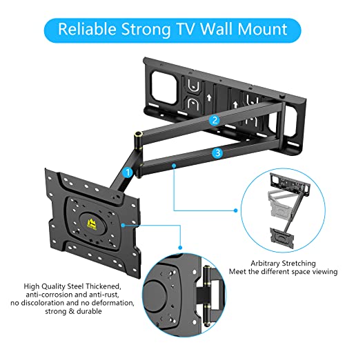 FORGING MOUNT Corner TV Wall Mount with 25.6inch Long Arm,Full Motion TV Mount Swivel and Tilt,Fit for 13-43”TVs,Monitor Wall Mount with Max VESA 200x200mm,16” Wood Studs,Holds up to 77lbs