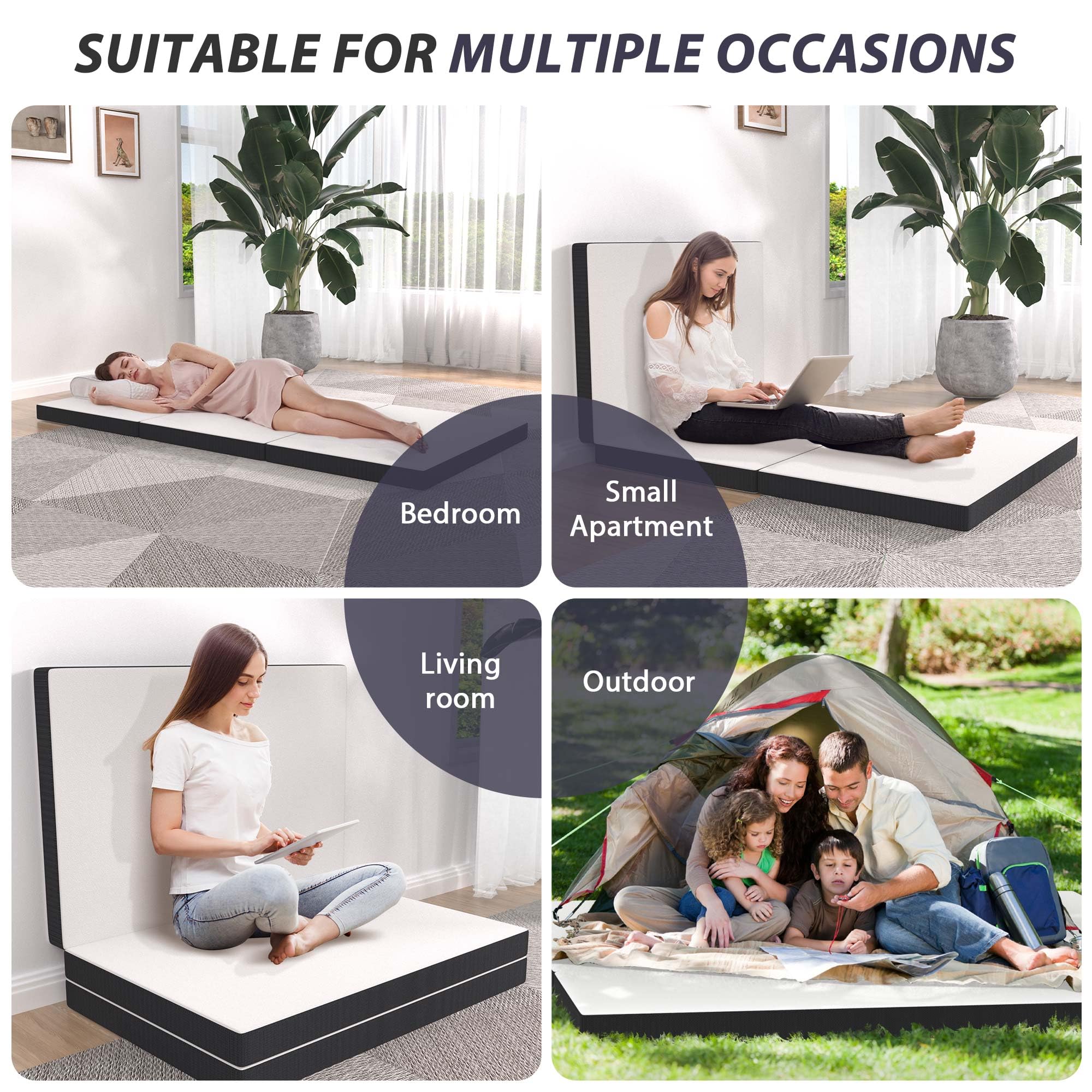 Folding Mattress, Tri-Fold Gel Memory Foam Mattress Portable Foldable Mattress with Washable Cover & Non-slip Bottom & Breathable Mesh Sides, Certipur-Us Certified, Fiberglass Free, (3 Inch, Twin XL)