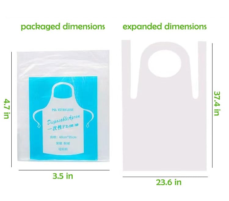 Bluelark Disposable Aprons (50 Count) Waterproof Plastic Apron For Painting, Cooking, Housework, and Picnics - Individually Packaged