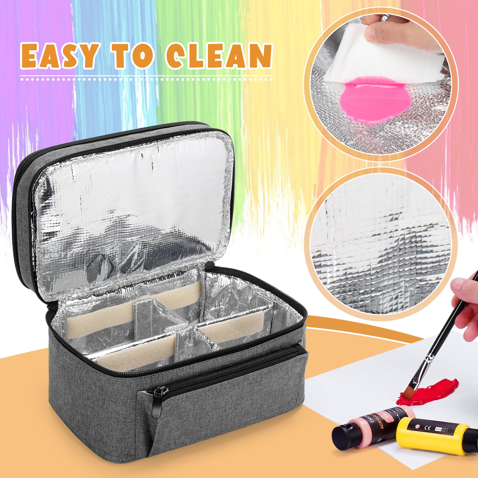 BAFASO Acrylic Paint Organizer Bag Hold 28 Bottles (2 oz), Acrylic Paint Storage Case with Tools Storage Section (No Accessories Included), Gray