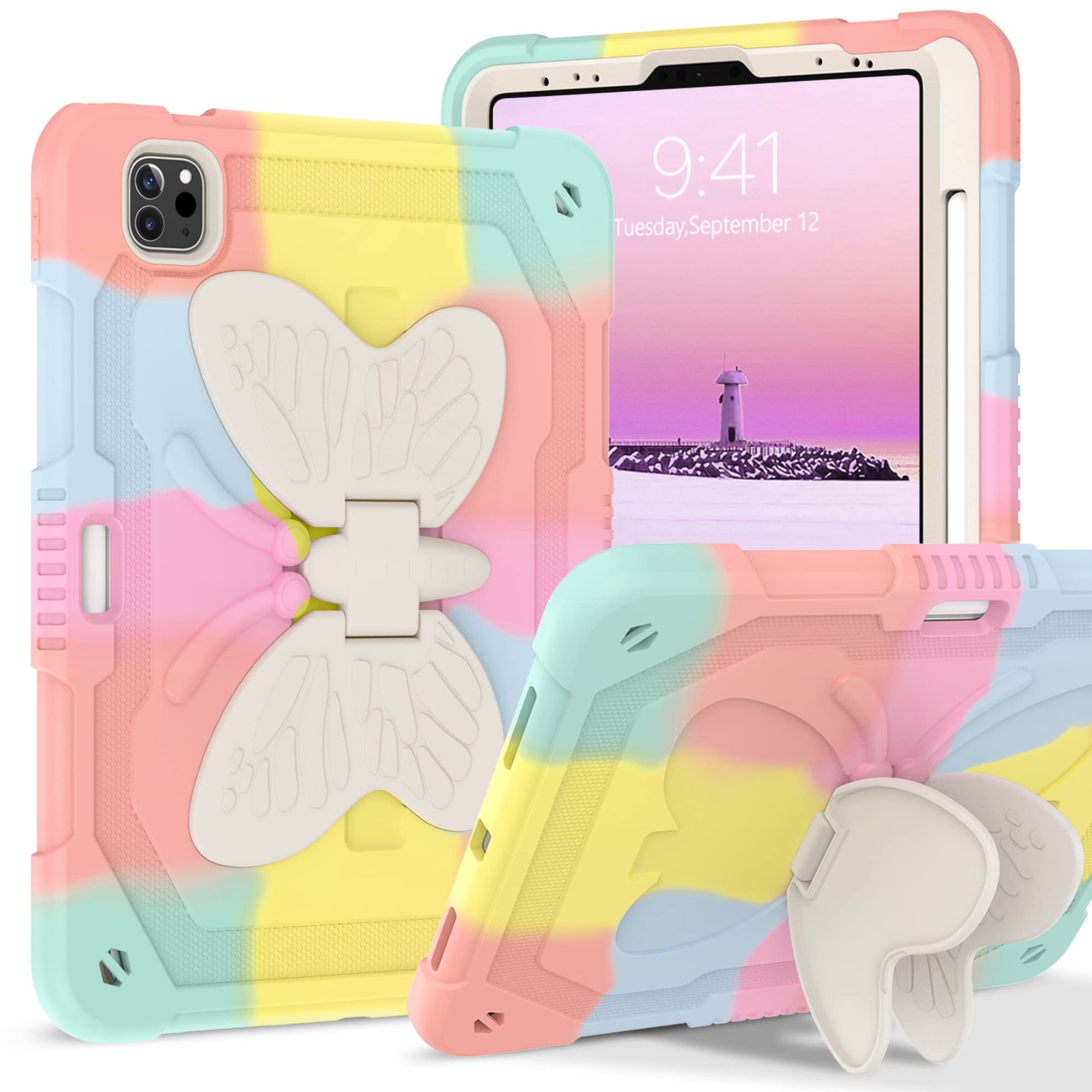 BENTOBEN for iPad Pro 11 inch Case, iPad Air 5th/4th Generation Case, 2 in 1 Heavy Duty Rugged Shockproof Kickstand Pencil Holder Girls Women Kid iPad Pro 11 inch Tablet Cover, Rose Gold
