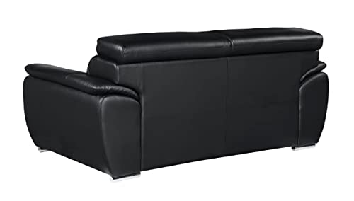 Blackjack Furniture 4571 Veal Collection Leather Upholstered Modern Living Room Loveseat, Black
