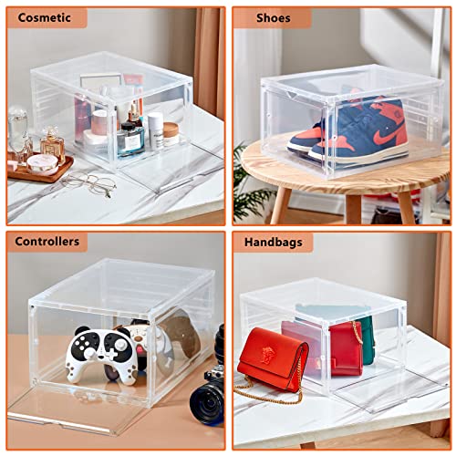 Drop Front Shoe Box,Set of 8 , Stackable Plastic Shoe Box with Clear Door, As Shoe Storage Box and Shoe Containers for Sneaker Display,Clear Shoe organizer and cases with lids, Fit up to US Size 12(13.4”x 9.8”x 7.1”)Clear
