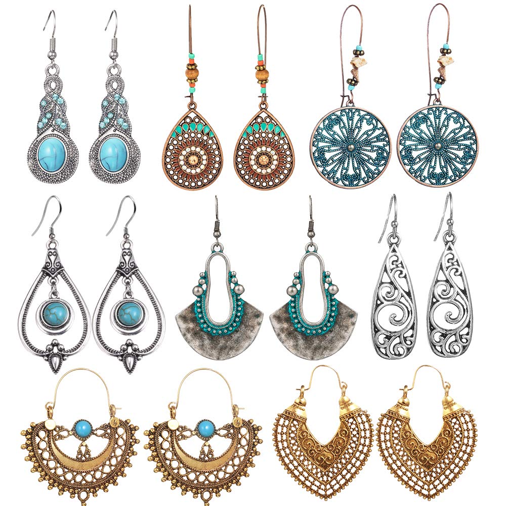 8 Pairs Vintage Drop Dangle Earrings for Women Long Boho Jewelry Set Fashion Earrings