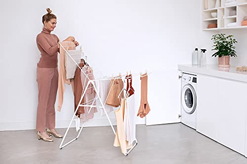 Brabantia HangOn Laundry Drying Rack (20m / Fresh White) Compact, Foldaway, Adjustable Indoor Stainless Steel Clothes Horse