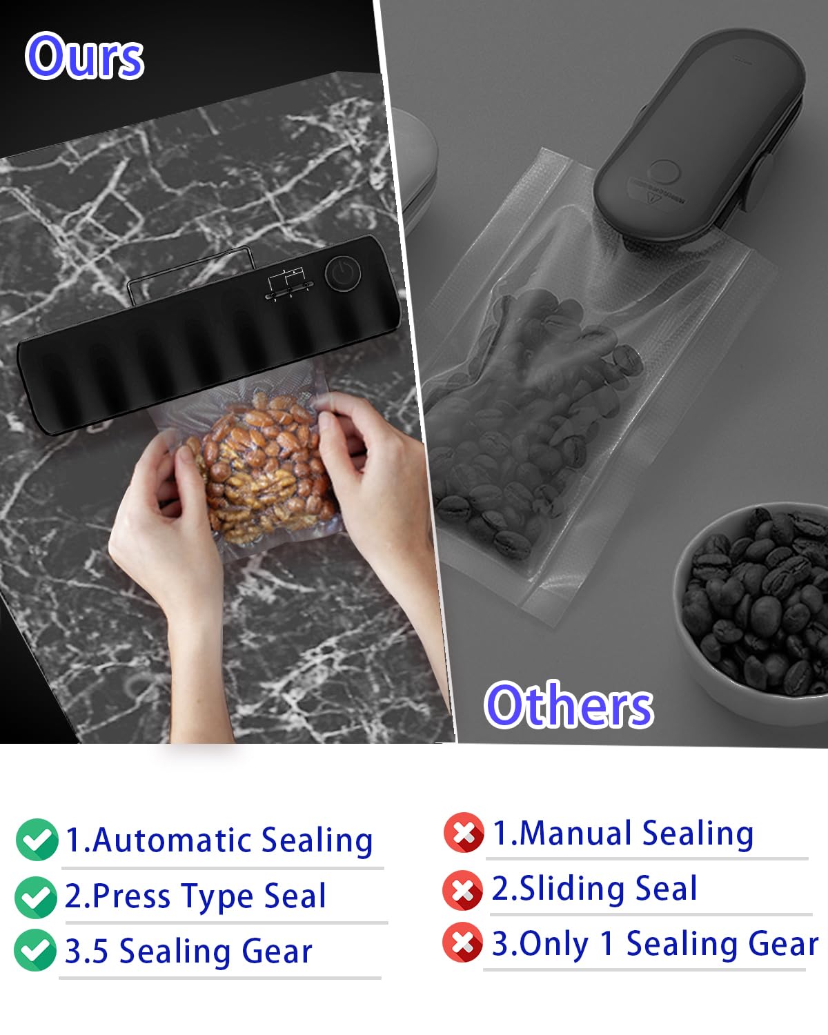 Bag Sealer Mini Rechargeable,3000mAh Heat Sealer Machine with 5 Adjustable Gears Chip Bag Resealer,Plastic Bag Sealer for Food Snack Bags Storage(black)