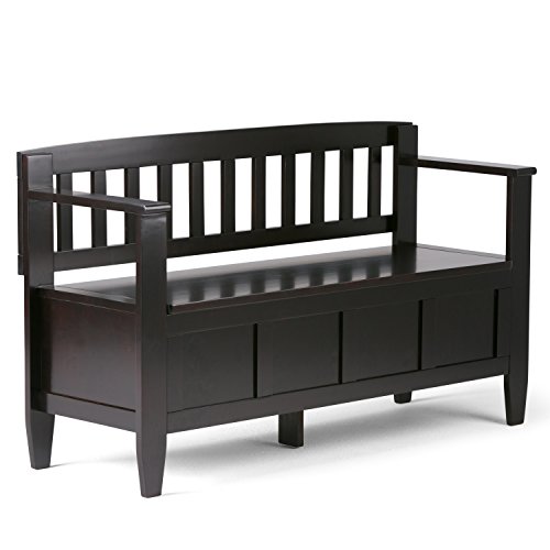 SIMPLIHOME Brooklyn SOLID WOOD 48 inch Wide Entryway Storage Bench with Safety Hinge, Multifunctional in Coffee Brown