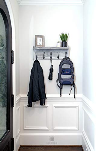 Seremeo Wooden Coat Rack, Wall Mounted Coat Rack with Shelf, Grey or Brown Mudroom Organizer, 26 inch Entryway Shelf with 5 Coat Hooks (Rustic Grey or Brown)