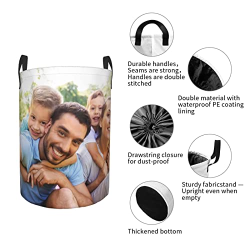 Custom Picture Laundry Baskets for Adults Kids, Customized Photo Canvas Collapsible Large Dirty Clothes Storage Basket Organizer Laundry Living Room Bedroom M(21.6x16.5 in)