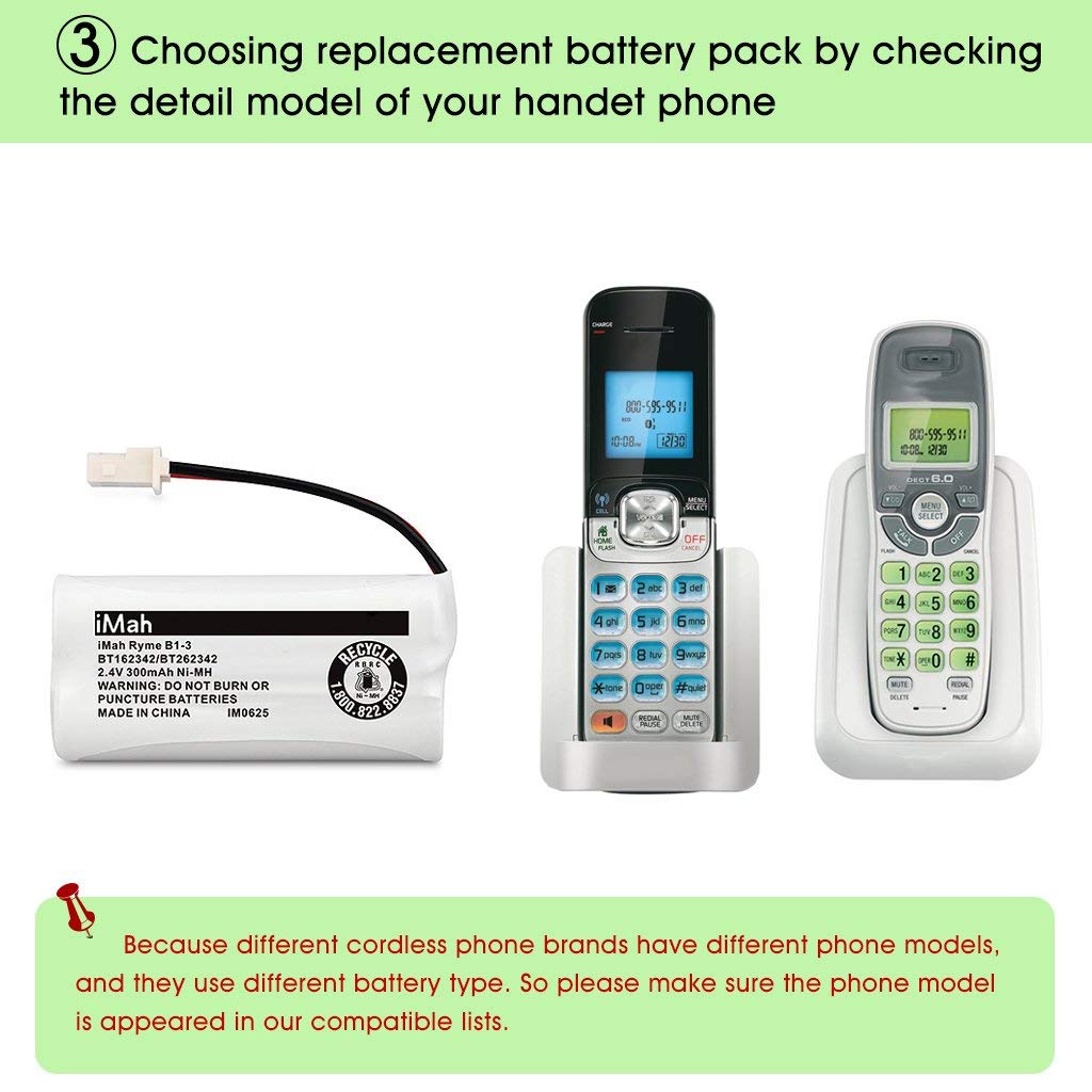iMah BT162342 BT262342 BT183342 BT283342 Cordless Phone Batteries Compatible with VTech CS6114 CS6419 CS6719 AT&T EL5210 EL52300 EL52400 CL81101 CL80111 Handset Telephone, 2-Pack