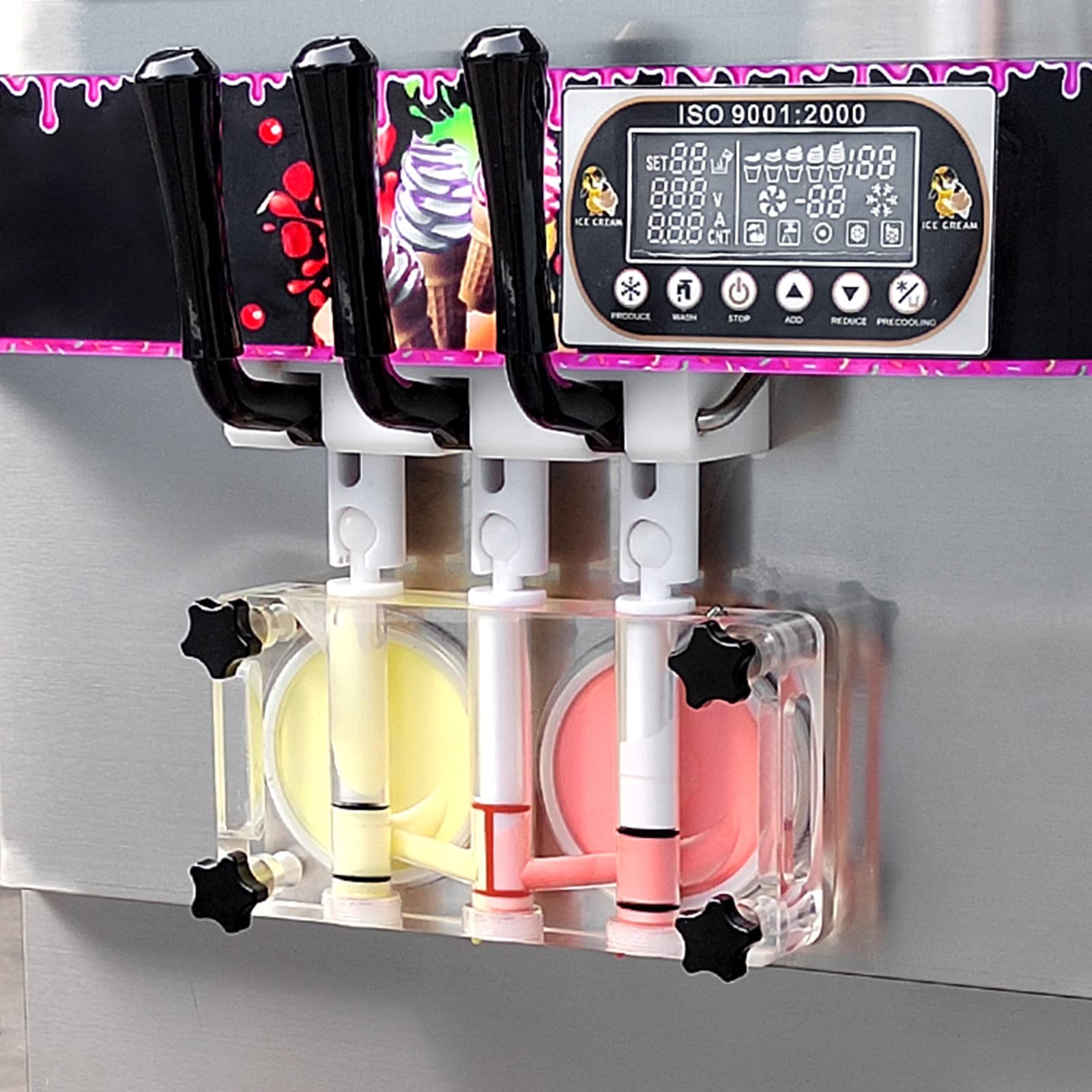 Kolice Commercial ETL 3 flavors soft ice cream machine,yogurt soft serve ice cream machine,ice cream machine-2+1 mixed flavors, full transparent dispenser,upper tanks refrigerated
