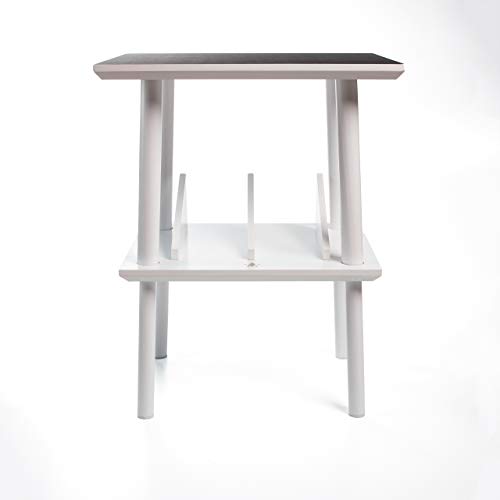 Adult Pop Premium Record Player Stand, Chalkboard Top, 50+ Vinyl Storage, Solid Pine (Checkerboard White)