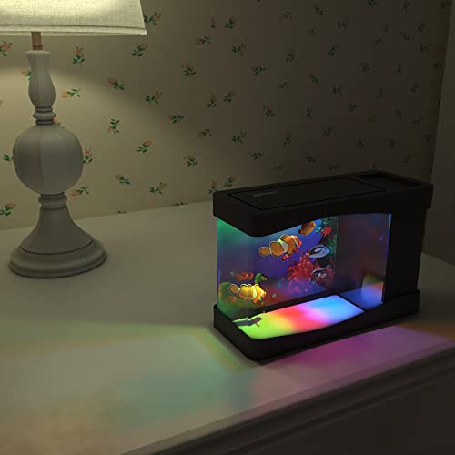 Playlearn Mini Aquarium Artificial Fish Tank with Moving Fish β USB/Battery Powered β Fake Aquarium Toy Fish Tank with 3 Fake Fish