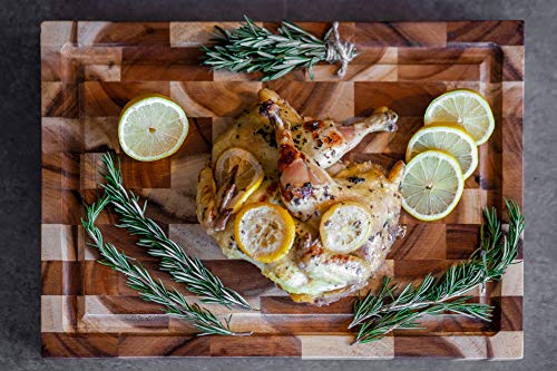 Villa Acacia Large Wood Cutting Board with Juice Groove, 2.5 Inch Thick, 17x12 Inch End Grain Block
