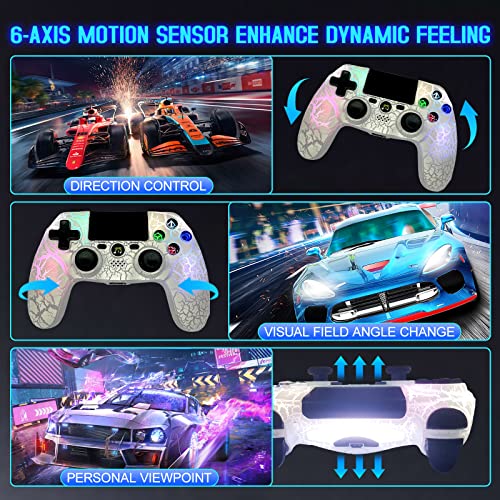 DYONDER Wireless Controller for PS4, Wireless Remote Gamepad with Unique Cracked Design/Dual Vibration/6-Axis Motion Sensor/Audio Function, Game Controller Widely Compatible with PS4/PC/iOS(White)