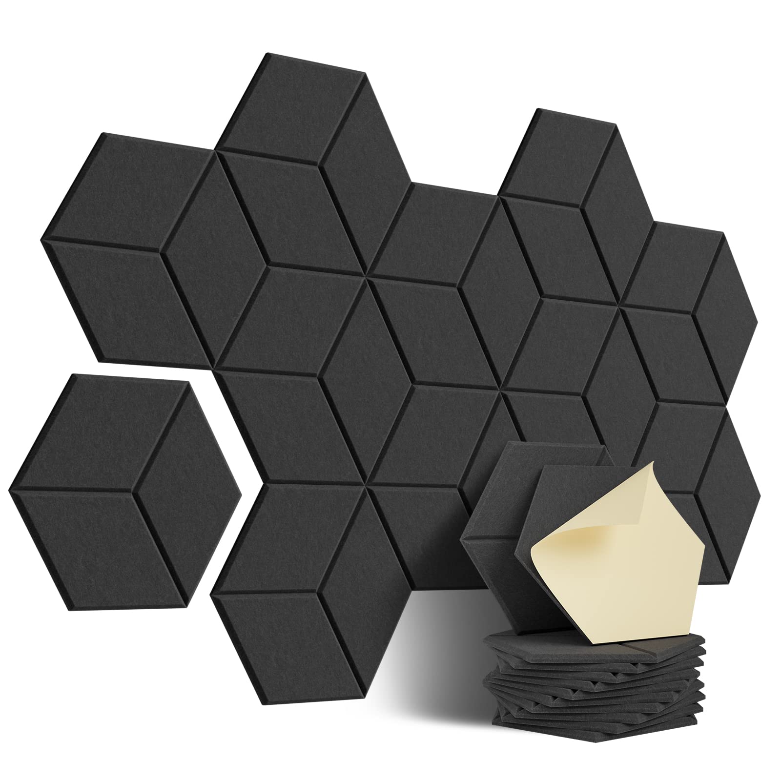 6 PACK Y-Lined Acoustic Foam,Self-adhesive Sound Proof Panels,12 X 10.5 X 0.4 Inches Sound Proof Foam Panel,High Density Fireproof Wall Panels(BLACK)