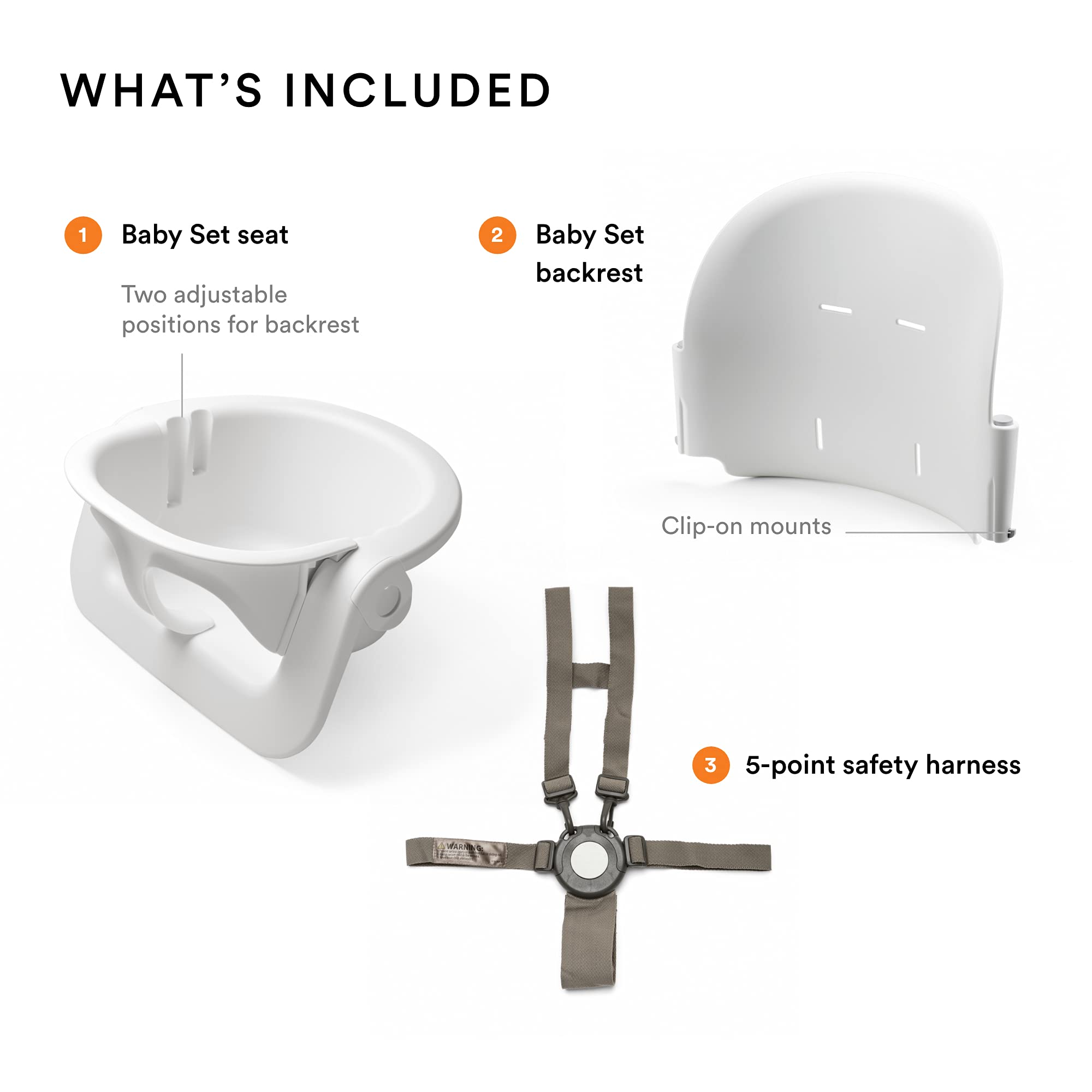 Stokke Steps Baby Set, Black - Transform Stokke Steps Into Comfortable High Chair - Suitable for Baby from 6 Months - Includes 5-Point Safety Harness - Tool Free, Adjustable & Ergonomic