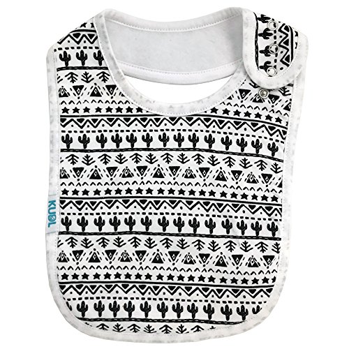 KUDL Baby Bibs Large Burpy Cloth 4 Pack Gift Set Soft Absorbent Feeding Reflux Drool Teething Bibs, Adjustable Snap Buttons, Funny Designs for Boys & Girls - Aztec Black & White
