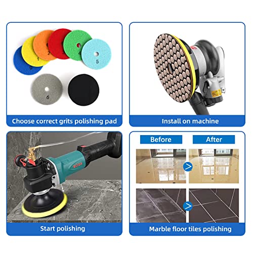 iMetrx 8Pack Diamond Polishing Pads 4 inch Dry (7pcs, Grits 50#-2000#) and Backer Pad (1Set) Concrete Diamond Sanding Discs Marble Granite Stone polishing kit