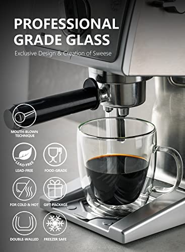 Sweese Double Wall Glass Coffee Mugs - 12.5 oz Insulated Clear Coffee Mugs Set of 2, Perfect for Espresso, Cappuccino, Latte, Americano, Tea Bag, Beverage (413.101)