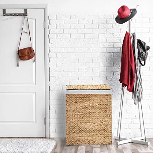 Seville Classics Premium Hand Woven Portable Laundry Bin Basket with Built-in Handles, Household Storage for Clothes, Linens, Sheets, Toys, Water Hyacinth, Rectangular Hamper