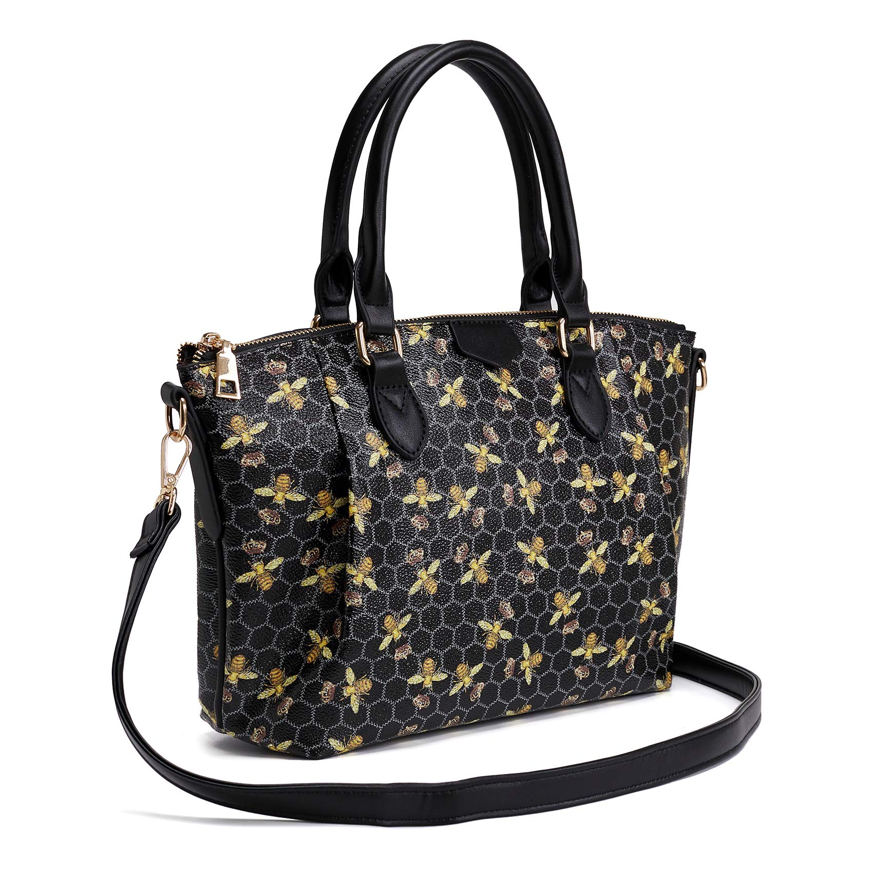 Designer Handbags for Women Double Top Handble Purse with Roomy inner Pockets and Detachable Shoulder Strap (Black)