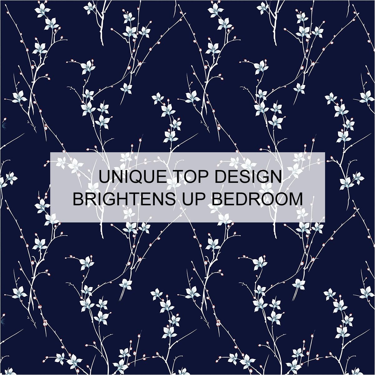 PRINTIUM 3pcs White Floral Queen Duvet Cover Set Dark Blue White Flower Printed Comforter Cover with Zipper Closure Soft Breathable Vintage Botanical Navy Bedding Set