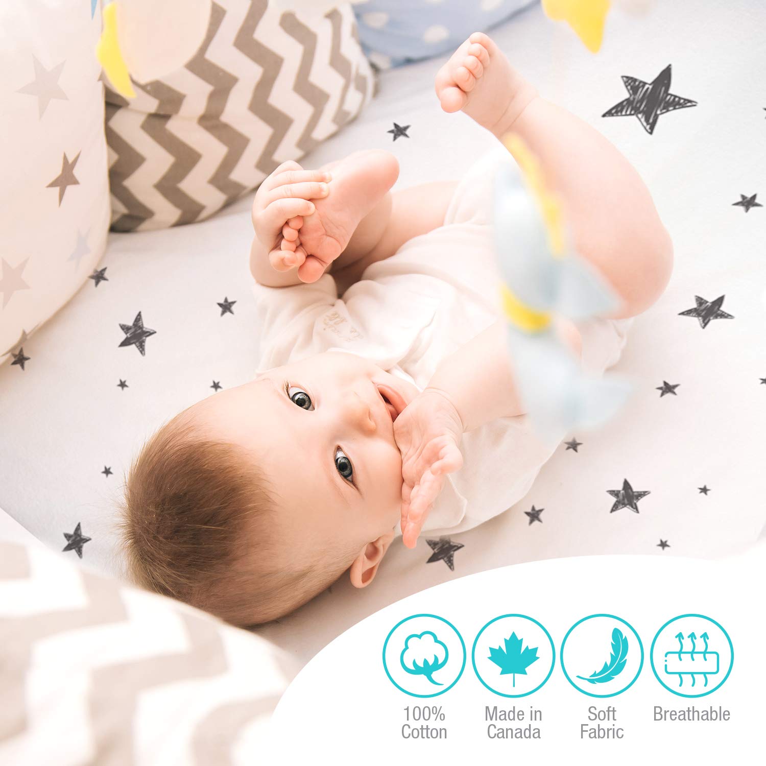 Kushies Baby Fitted Bassinet Sheets - 30 x 18 x 2 Bassinet Mattress Mini Crib Sheets - B&W Scribble Stars Bassinet Cover Mini Crib Mattress - Mattress for Playpen Carriage Pad Fitted Sheet Flannel, Scribble Stars Black & White