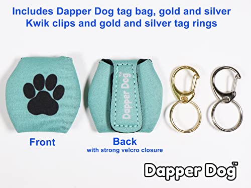 Dapper Dog Dog Tag Silencer with Gold and Silver Kwik Clips and Gold and Silver Tag Rings (Teal with Black Paw)