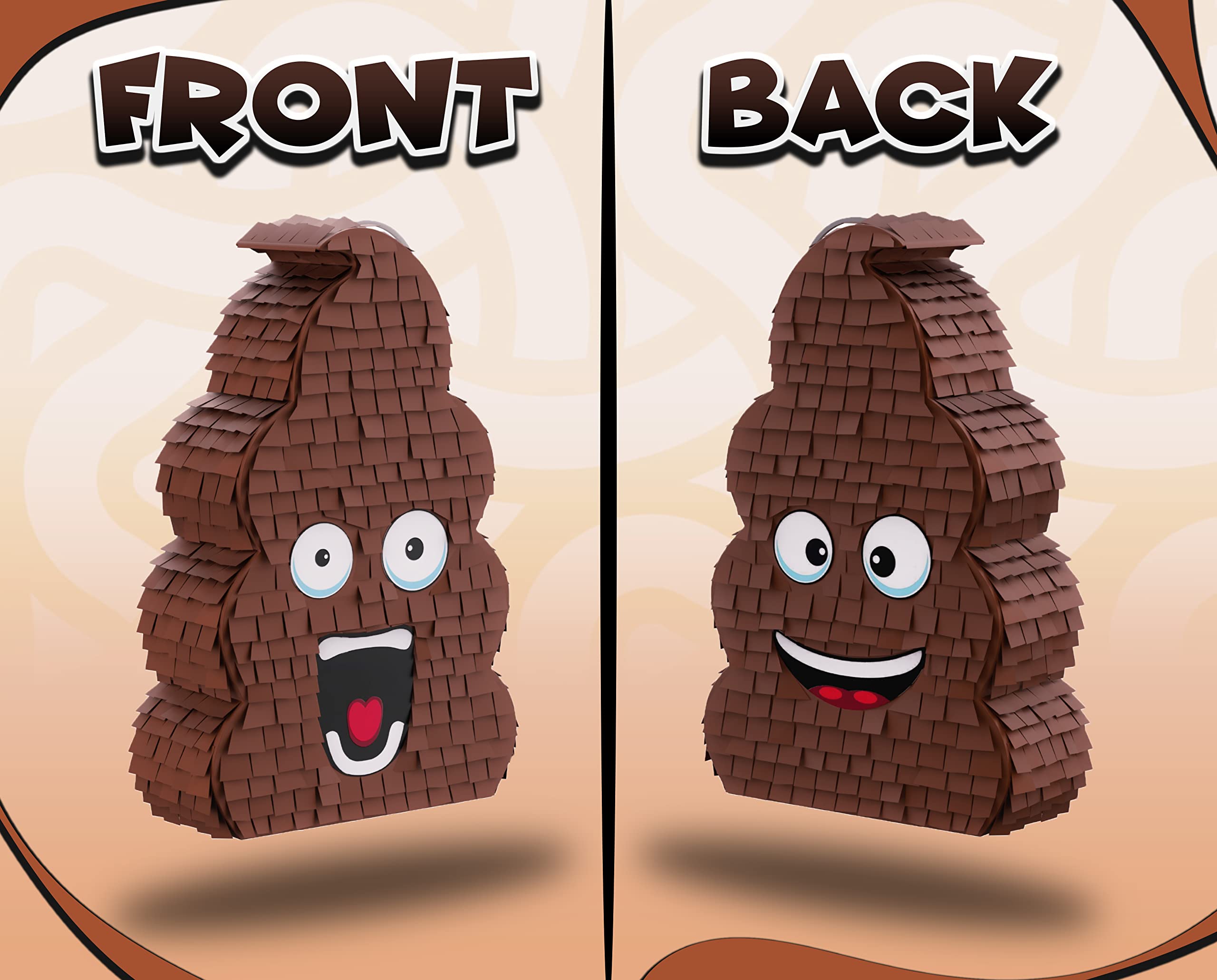 Funny Poop Piñata 4-Piece Set perfect for Birthday Parties, Decorations, Emoticon Parties, Fun shape, Great Party Addition for kids, teens, and adults (17”X10”) durable!